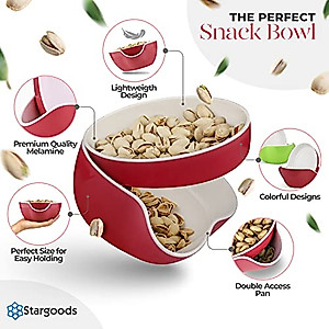Pistachio Bowl, Snack Serving Dish, Double Peanut Bowl with Nut Seeds Shell Candy Storage, Red