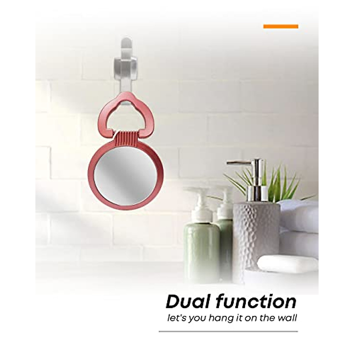 Double Sided Magnifying Mirror - Vanity Round Makeup Mirror with 1x and 5x Magnification - Mirror Stand with Adjustable Handle - Light, Compact Mirror - Portable, Standing Mirror for Travel (Red)