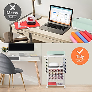 30 Vinyl Roll Holders for Cricut Cart, Cricut Organization and Storage Compatible with Cricut Maker Machine, Crafting Table Organization Workstation for Craft Room, Rolling Craft Cart for Small Spaces