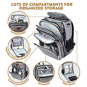 Benny Bradley's 3-In-1 Diaper Bag Backpack with Stroller Straps - Multifunctional Backpack for Mommy and Daddy, Stroller Organizer/Cup Holder and Travel Cooler Bag - Large Capacity, Waterproof
