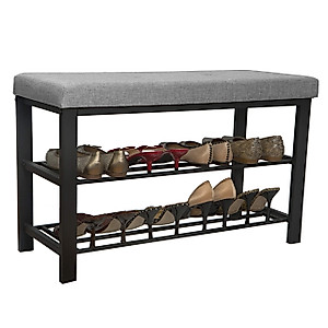Simplify Storage Bench, Shoe Rack, Ottoman, Tufted, Padded Seating for Entryway, Bedroom, Closet & Hallway, Grey