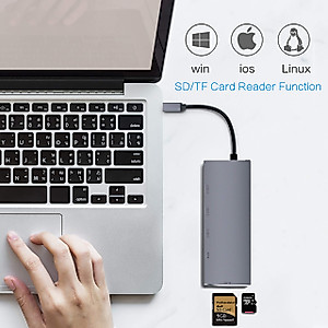 USB C Adapter, USB C Hub, 7 in 1 Type C Adapter with 4k HD Port, 3 USB 3.0 Ports, SD/TF Card Reader, USB C PD Charging Port by Gecen, Compatible with MacBook Pro/Air, Chromebook