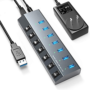 BitcoinMerch.com - Powered 7-Port USB 3.0 Hub, Upgraded 65W Compatible with Newpac, Twopac, Moonlander, Antminer US Plug - USB Miner NOT Included
