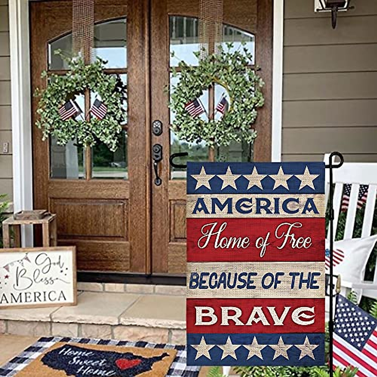 CROWNED BEAUTY 4th of July Patrioctic Free Garden Flag 12x18 Inch Double Sided Memorial Day Blue Star Red Independence Day Outside Yard Party Decoration