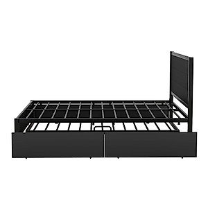 Queen Size Metal Platform Bed Frame with 2 Storage Drawers and a Twin Size Trundle, Storage Platform Bed with Tufted Headboard for Kids/Teen/Adults, Noise-Free, No Box Spring Needed (Queen)