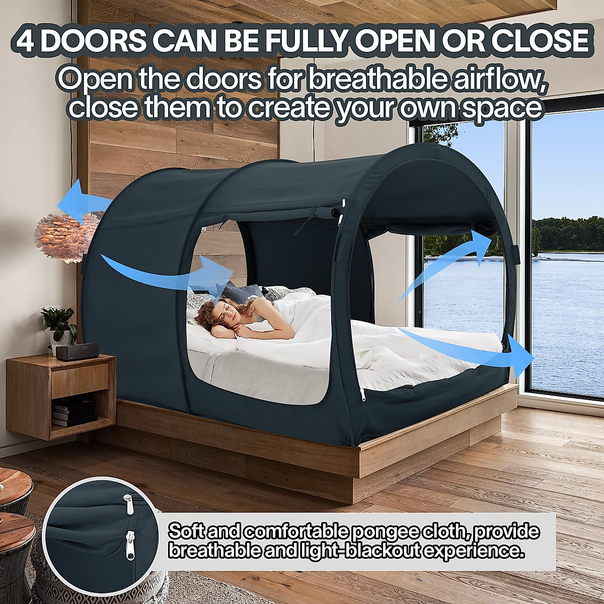 LEEDOR Bed Tent Dream Tents Bed Canopy Shelter Cabin Indoor Privacy Warm Breathable Pop Up Twin Size for Kids and Adult Patent Pending PitchBlack(Mattress Not Included)