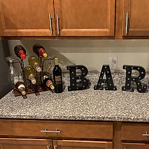 Wine Rack Countertop, Wine Holder and Glass Holder, Hold 4 Wine Bottles and 4 Glasses, Perfect for Home Decor & Kitchen Storage Rack, Bar, Wine Cellar, Cabinet, Pantry, etc, Wood & Metal (Bronze)