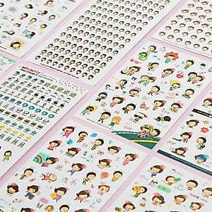 12 Sheets Happy Girl DIY Scrapbook Sticker, Kawaii Cartoon Korean Planner Stickers Set for Diary,Book,Phone and Photo Album