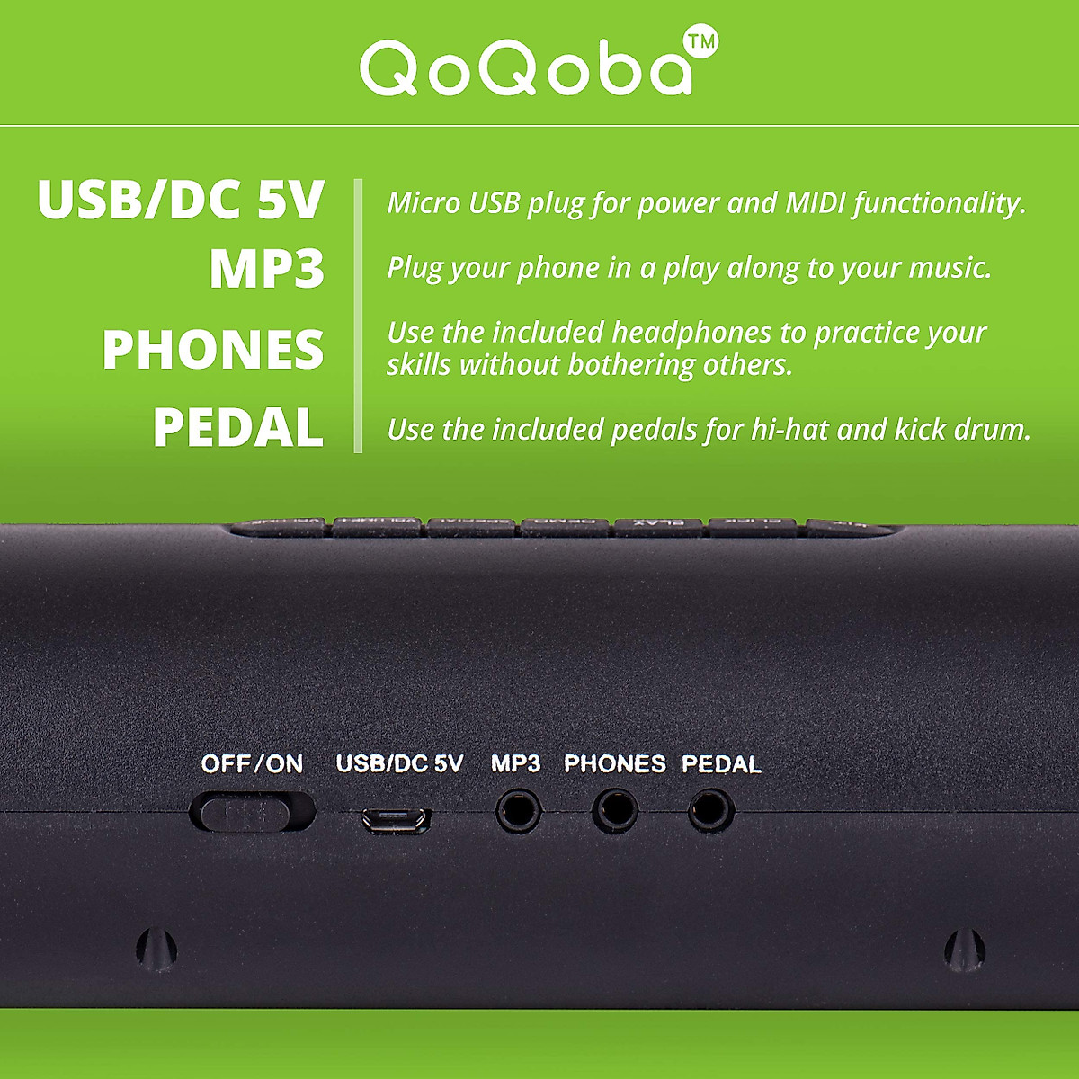 QoQoba Electronic Drum Set for Kids | Adult Beginner Pro MIDI Drum Practice Pad Kit w/Headphone Jack | Drum Sticks | Great Holiday Birthday Gift for Kids Drum Set (RAINBOW)