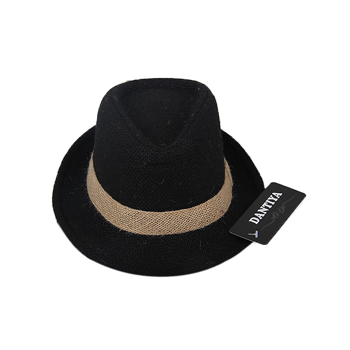DANTIYA Little Boys' Kids Linen Straw Band Fedoras Hat Caps Black