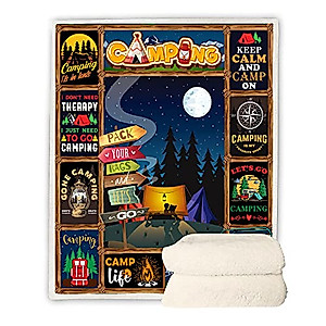Onecmore Camping Blanket for Women and Men Gifts for Camping Lovers Happy Camping Camping Bus Soft Lightweight Warm and Comfortable Throw Blanket Blanket for Living Room Couch Chair Bed Sofa 50"x60"