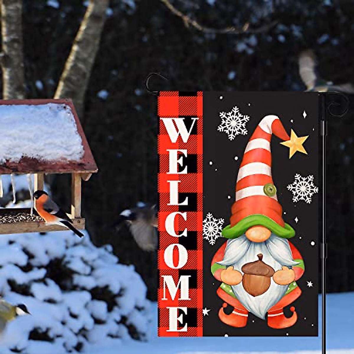 OlaTopia Set of 4 Gnome Seasonal Garden Flags 12x18 Double Sided, Buffalo Plaid Welcome Spring Summer Winter Fall Garden Flag, Vertical Burlap Farmhouse Yard Flags for Home Outdoor Decor