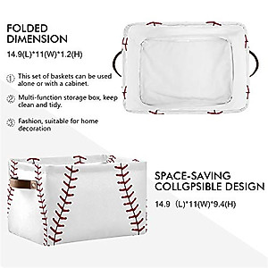 Baseball Lace Sport Foldable Storage Basket, Large Collapsible Organizer Storage Bin Cube Toys Storage Boxes with Handles for Bathroom Kids Nursery Closet Storage, 1 Pack