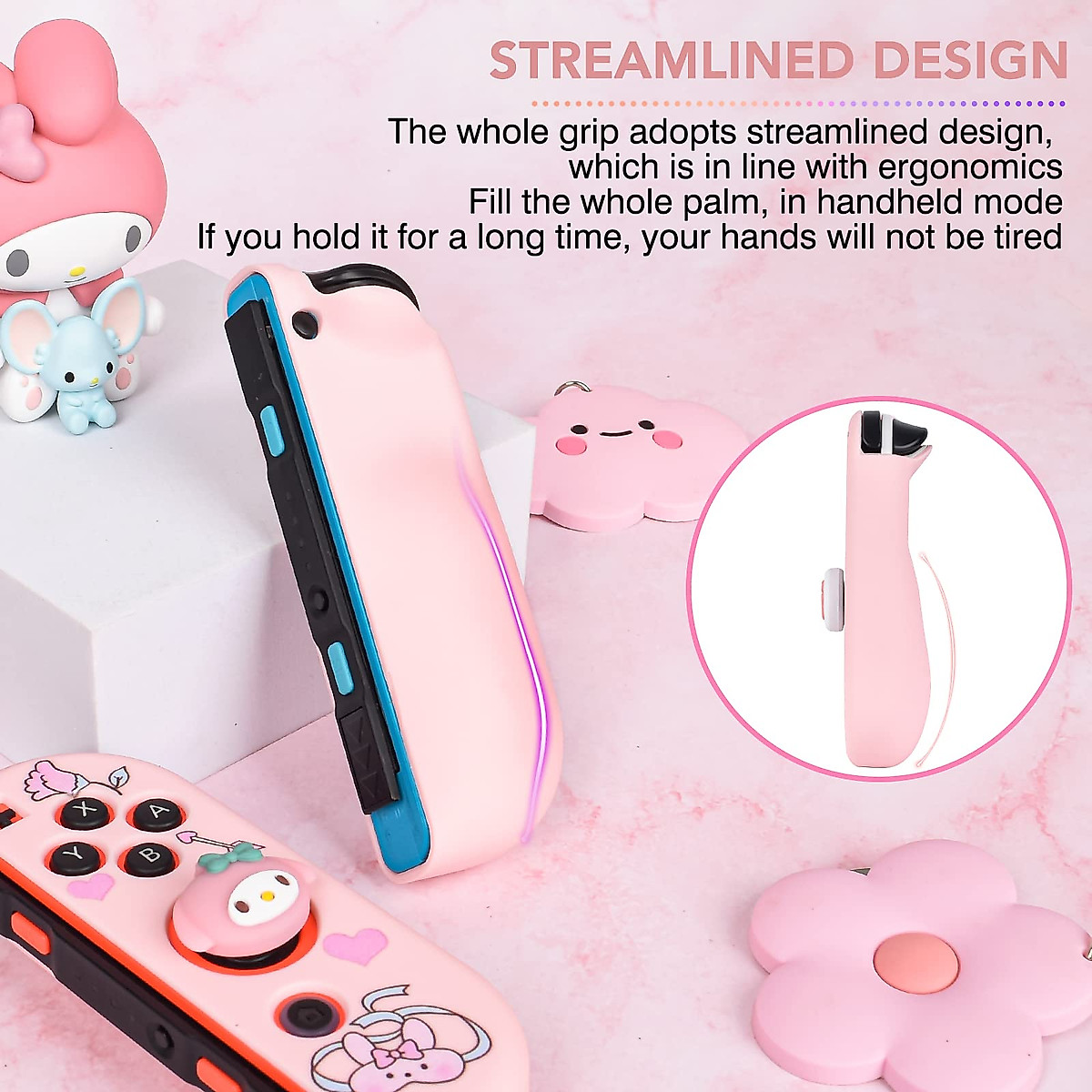 DLseego Cute Rabbit Switch Protective Case Dockable Soft Silicone Shell Shockproof Scratch Resistant Cover Joy Con Skin with 4PCS Lovely Thumb Grips Caps