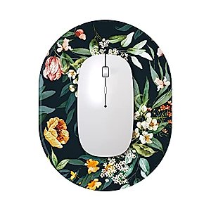 Ovenbird Small Mouse Pad with Stitched Edges, Vintage Flower Gaming Mousepad, Portable Mini Desk Pad with Anti-Slip Rubber Base, Cute Mouse Pad for Desk, Laptop & Wireless Mouse, 7 x 5.5 in, Black