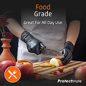 Protectmate 5 Mil Black Nitrile Gloves for Food Prep - Textured Food Prep Gloves - Food Handling Gloves Disposable Latex Free Gloves for Cooking, Catering, Food Service - Medium (Box of 100)