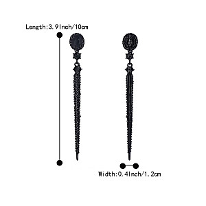 BriLove Women's Fashion Trendy Crystal Oval Long Beaded Bar Chandelier Dangle Earrings Black Black-Silver-Tone