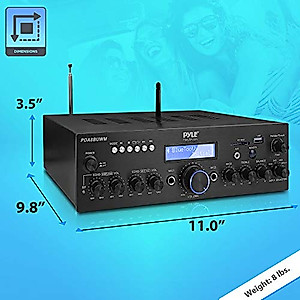 Pyle Wireless Microphone Power Amplifier System- 200W Dual Channel Sound Audio Stereo Karaoke Speaker Receiver w/USB, AUX, Microphone IN w/Echo, Radio, Home Theater via RCA, Studio Use - Pyle PDA8BUWM