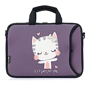RICHEN 17 inch Laptop Shoulder Bag Carrying Case Computer PC Cover Pouch with Handle Fits 15.6/16/17/17.3/17.4 inch Laptop Notebook (16-17.3 inch, Cute Cat)
