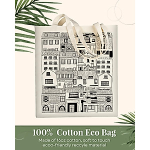 AUSVKAI Canvas Tote Bag Aesthetic for Women, Cute House Reusable Cotton Bags for Shopping Beach Trendy Gifts