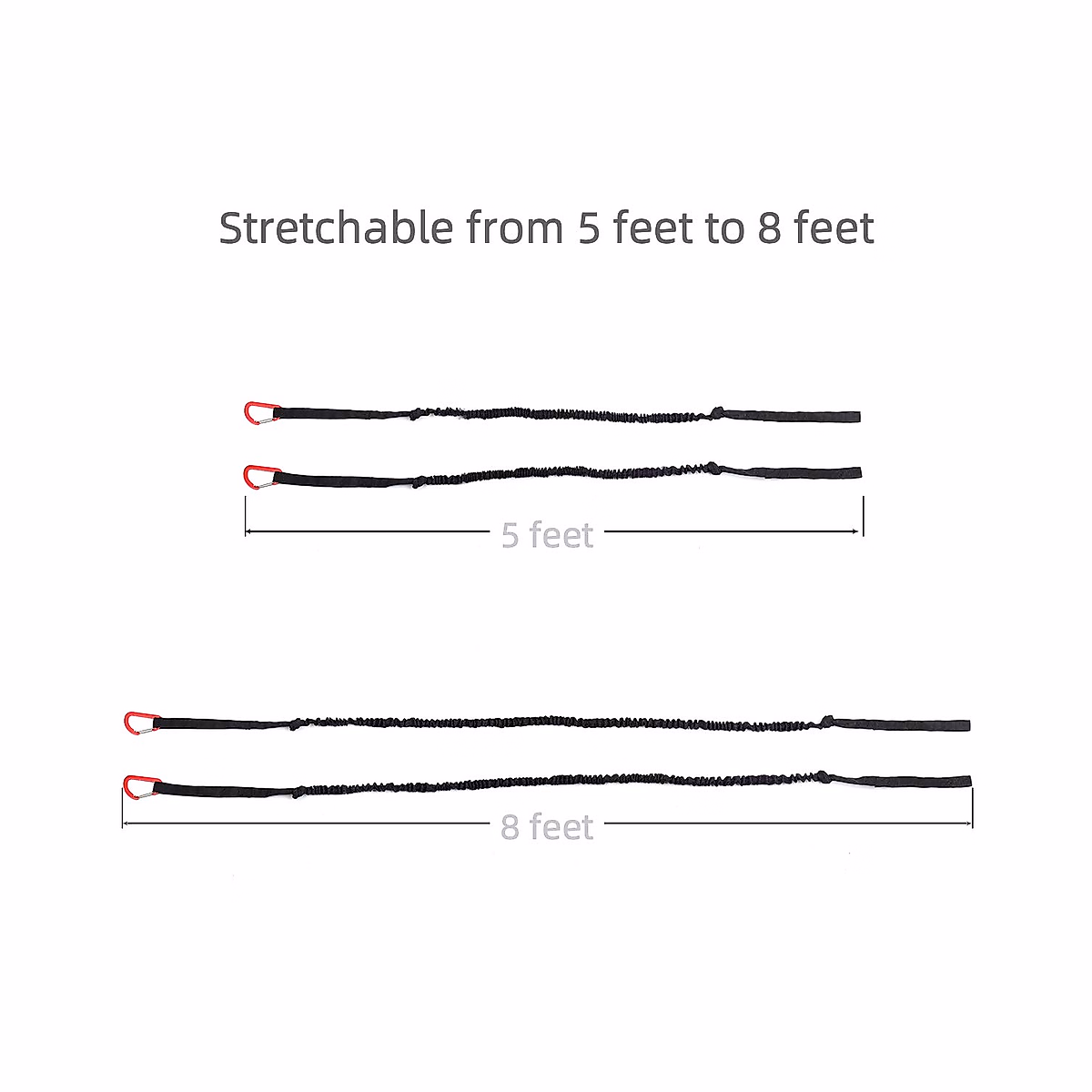 OCEANBROAD 2 PCS 5-8 Feet Stretchable Paddle Strap with Carabiner Secure Leash Lanyard Rope for SUP Kayak Canoe Paddle Fishing Pole Rod