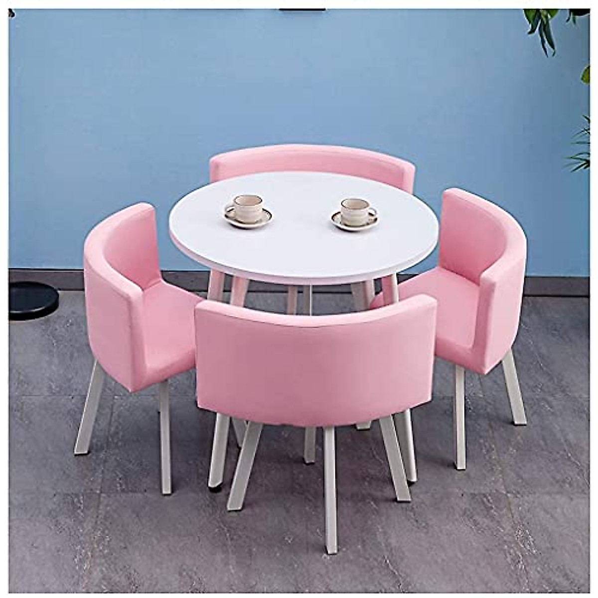 Conference Reception Room Coffee Table with Chair, Nordic Reception Desk and Chair Combination Negotiation Table and Chairs Shop Meeting Table and Chairs Office Round Table Wooden Table ( Color : Pink
