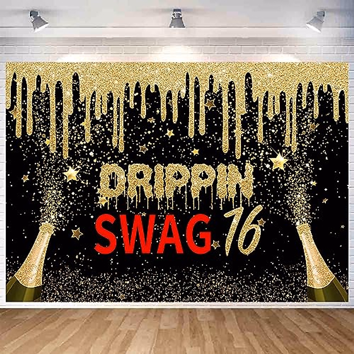 Sensfun Drippin Swag 16 Birthday Backdrop Boys Black Gold Hip Hop Happy 16th Birthday Party Decorations Photography Background Teenager Boy 16 Years Old Birthday Banner Supplies 7x5ft