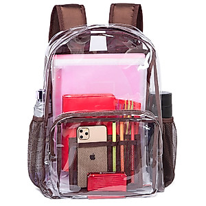 Vorspack Clear Backpack Heavy Duty PVC Transparent Backpack with Reinforced Strap & Large Capacity for College Workplace Security - Coffee