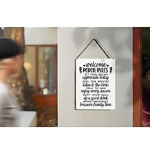 Welcome Porch Rules Sit and Relax Wood Sign Porch Wooden Signs Rustic Hanging Plaque Home Wall Art 8" x 10" Sign Wall Decor for Home