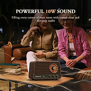 Audiocrazy AM FM Radio Retro Table Top Radio with Bluetooth Speaker,Vintage Wooden Finish Radio Plug in Wall for Home, Office,Aux in, Headphone Jack, Bass Control