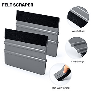 Gomake Vehicle Vinyl Wrap Window Tint Film Tool Kit Include 4 Inch Felt Squeegee, Retractable 9mm Utility Knife and Blades, Zippy Vinyl Cutter and Mini Go Corner Squeegee for Car Wrapping