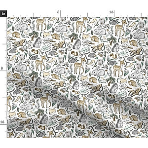 Spoonflower Fabric - Woodland Lullaby White Deer Hedgehog Butterfly Nursery Soft Printed on Petal Signature Cotton Fabric Fat Quarter - Sewing Quilting Apparel Crafts Decor