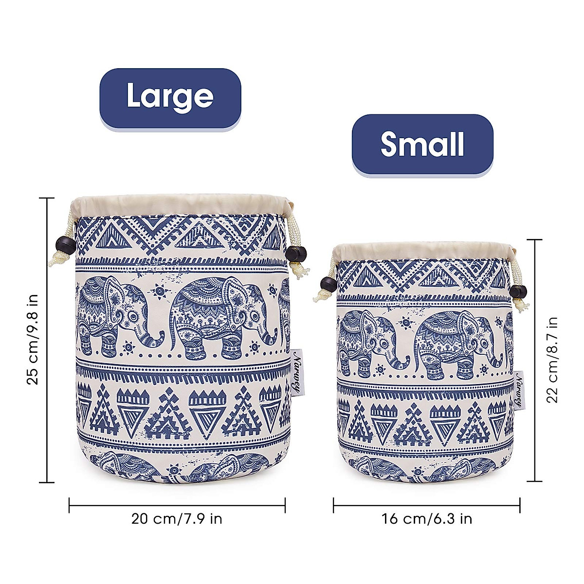 Barrel Drawstring Makeup Bag Travel Cosmetic Bag Large Toiletry Organizer Waterproof for Women (Large, Elephant)