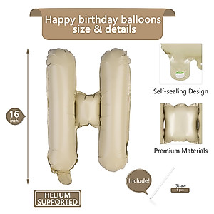 Beige Happy Birthday Balloons Banner 16 Inch Mylar Foil Letters | Inflatable Party Decor and Event Decorations for Kids and Adults | Reusable, Ecofriendly Fun