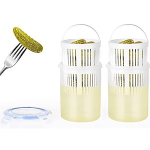 Firlar 2Pcs Pickle Jar with Strainer Insert,Pickle Storage Container With Strainer Insert,Plastic Transparent Pickle Jalapeno Storage Container with Drain Basket for Home Kitchen Supplies