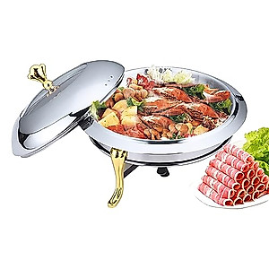 FEOOWV Chafing Dish Set of 2 Pcs Stainless Steel Round Durable Buffet Warmer Tray Durable Frame with Lid and Chafing Fuel Holder for Kitchen Party Dining Buffet-Without Water Pan (2 pack)