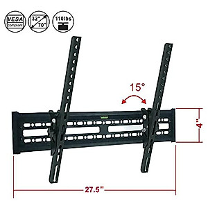 Tilt 15°TV Wall Mount for 32 37 40 47 50 55 60 65 70 Plasma LED LCD TV Display, Heavy-Duty Steel Construction in Classic Black Finish, Load Capacity Up to 110lbs GPJCFCDUS