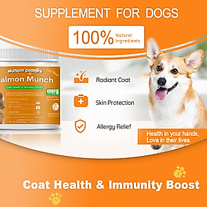 Munchy Chomps Salmon Oil for Dogs - Coat Health & Immunity Boost with Omega 3 Fatty Acids & Antioxidants - Promotes Radiant Coat & Skin Protection (Bacon)