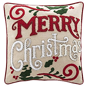 Safavieh Home Merry Green and Red and Beige Christmas 18-inch Decorative Pillow Pillow, 1 Count (Pack of 1)
