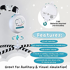 EVERLOVE | Montessori Mobile Baby for Crib | Digital Music Box with 12 lullabies & 3 Modes (Rotating only, Music only, Rotating with Music) - Black and White Baby Mobile for Boys & Girls