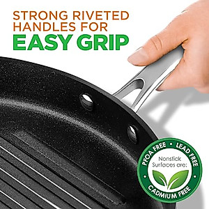 NutriChef Anodized Non-Stick Grill - Dishwasher Safe Nonstick Grill Pan Heavy Gauge Aluminum Body with Hard Anodized Surface for Even Heating, Max Temperature: 500° Fahrenheit (260° Celsius)
