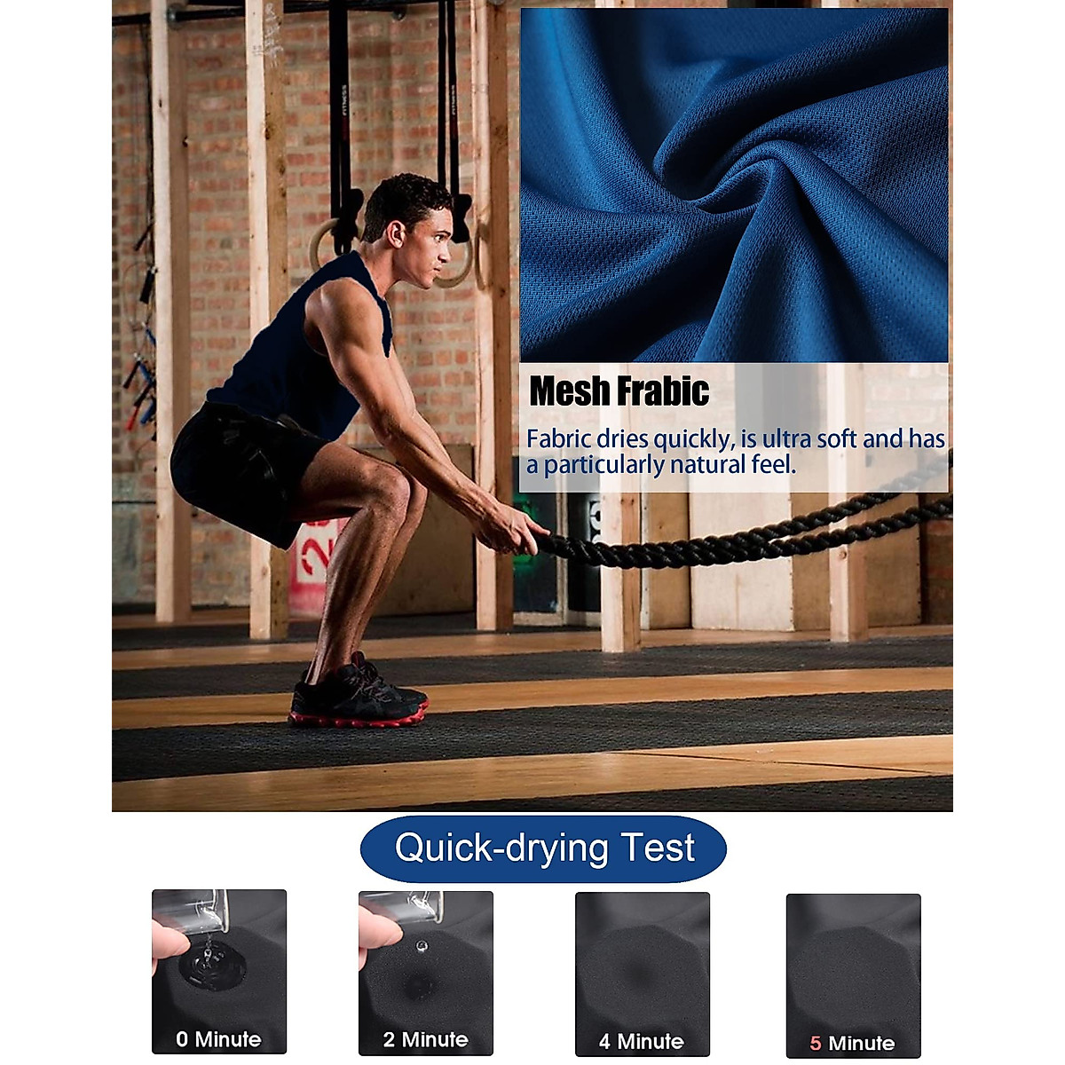 TELALEO 5 Pack Men's Workout Tank Tops Sleeveless Mesh Muscle Gym Shirt Quick Dry Black/Gray/Charcoal/Navy/Blue M