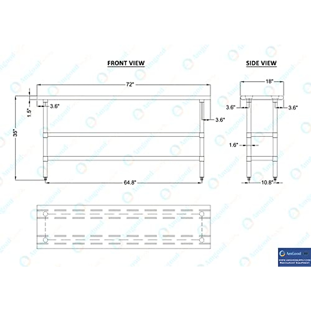 72" Long X 18" Deep Stainless Steel Work Table with 2 Shelves | Metal Food Prep Station | Commercial & Residential NSF Utility Table