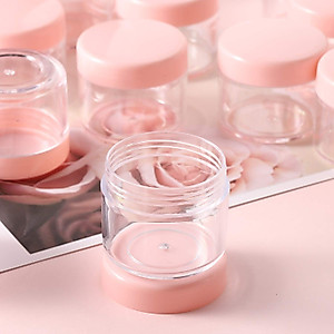 100 Pcs 20g Plastic Sample Cosmetic Containers with Lids and 10 Pcs Mini Makeup Spatula，Refillable Cosmetic Jars Lip Scrub Containers for Skincare - Pink