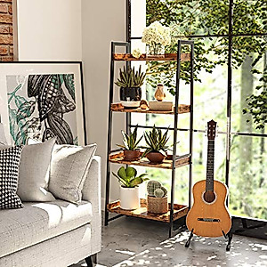 IRONCK Industrial Bookshelf 4-Tier, Bookcase 60" H Ladder Shelf, Storage Shelves Rack Shelf Unit, Accent Furniture Metal Frame, Home Office Furniture for Bathroom, Living Room, Vintage Brown