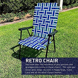 EasyGo Product Portable – Retro Style High Back Design – Outdoor Webbed Chair for Backyard, Camping, Sporting Events – Easy Folding, 4 Pack, Blue
