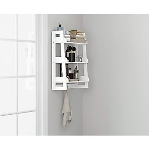 UTEX Bathroom Wall Shelf, Over Toilet Storage Shelf Organizer, 3-Tier Wall Mount Shelf Rack with Hook, White