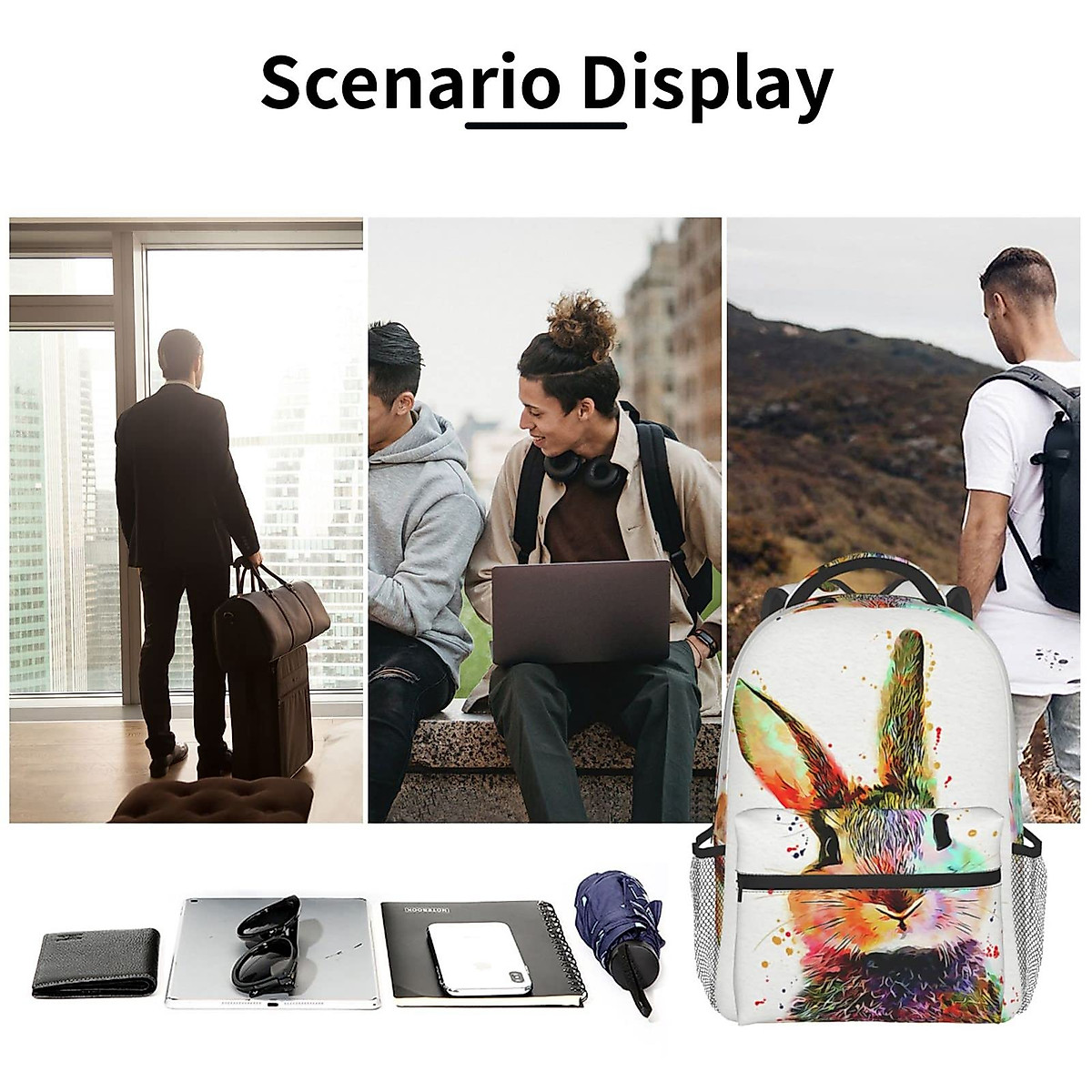 FACITE Laptop Tote Backpack, Colorful Bunny Rabbit Travel Backpack Multipurpose Casual Daypack for Women Men Work,Travel,Business,College School