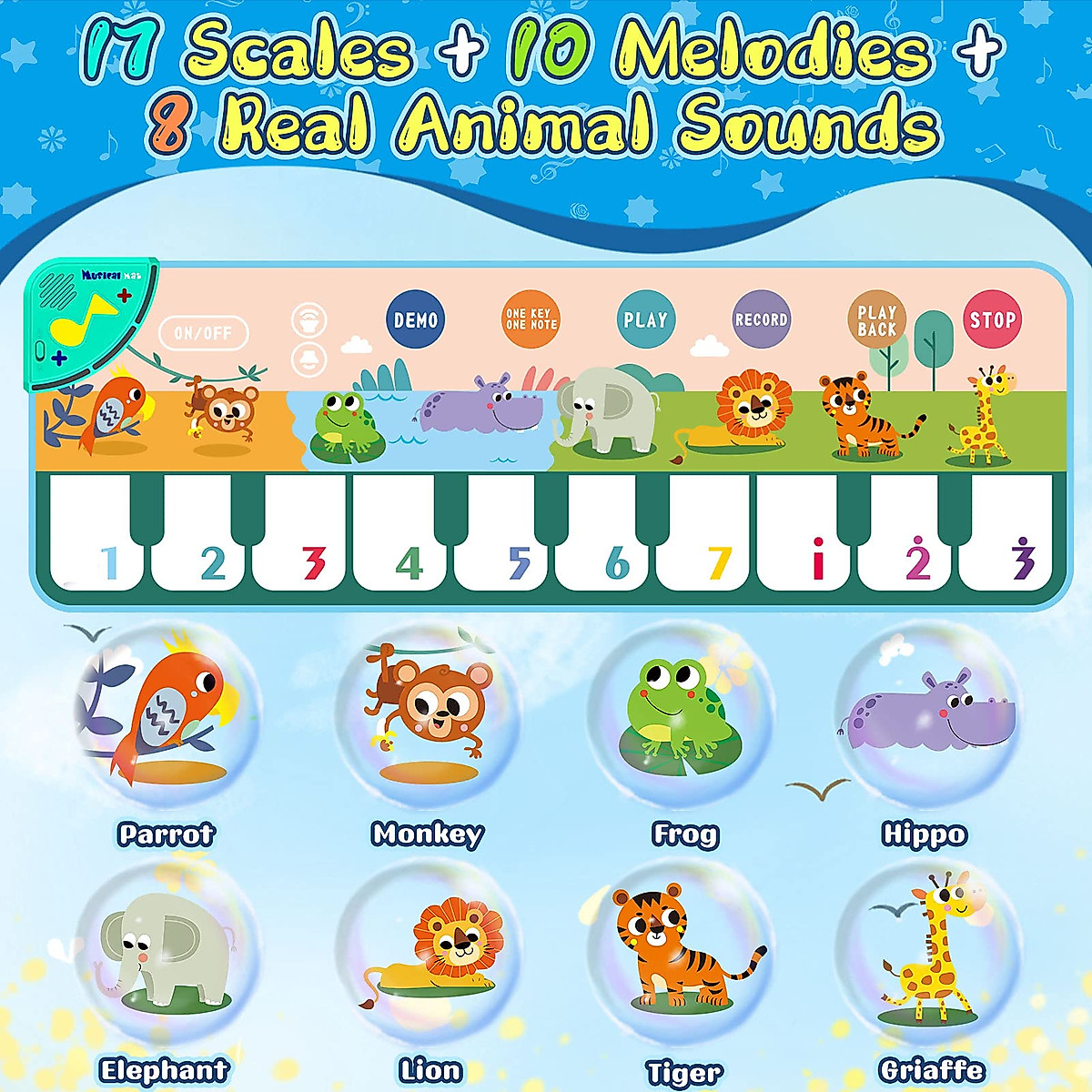 Baby Piano Mat - Jefshon 35 Music Sounds Dance Floor Mat, Music Keyboard Touch Playmat Early Education Learning Musical Toys for Girls Boys Gifts