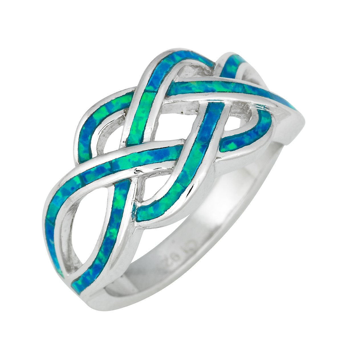 Created Blue Opal Interwoven Design Ring Sterling Silver Jewelry for Women or Teens-8